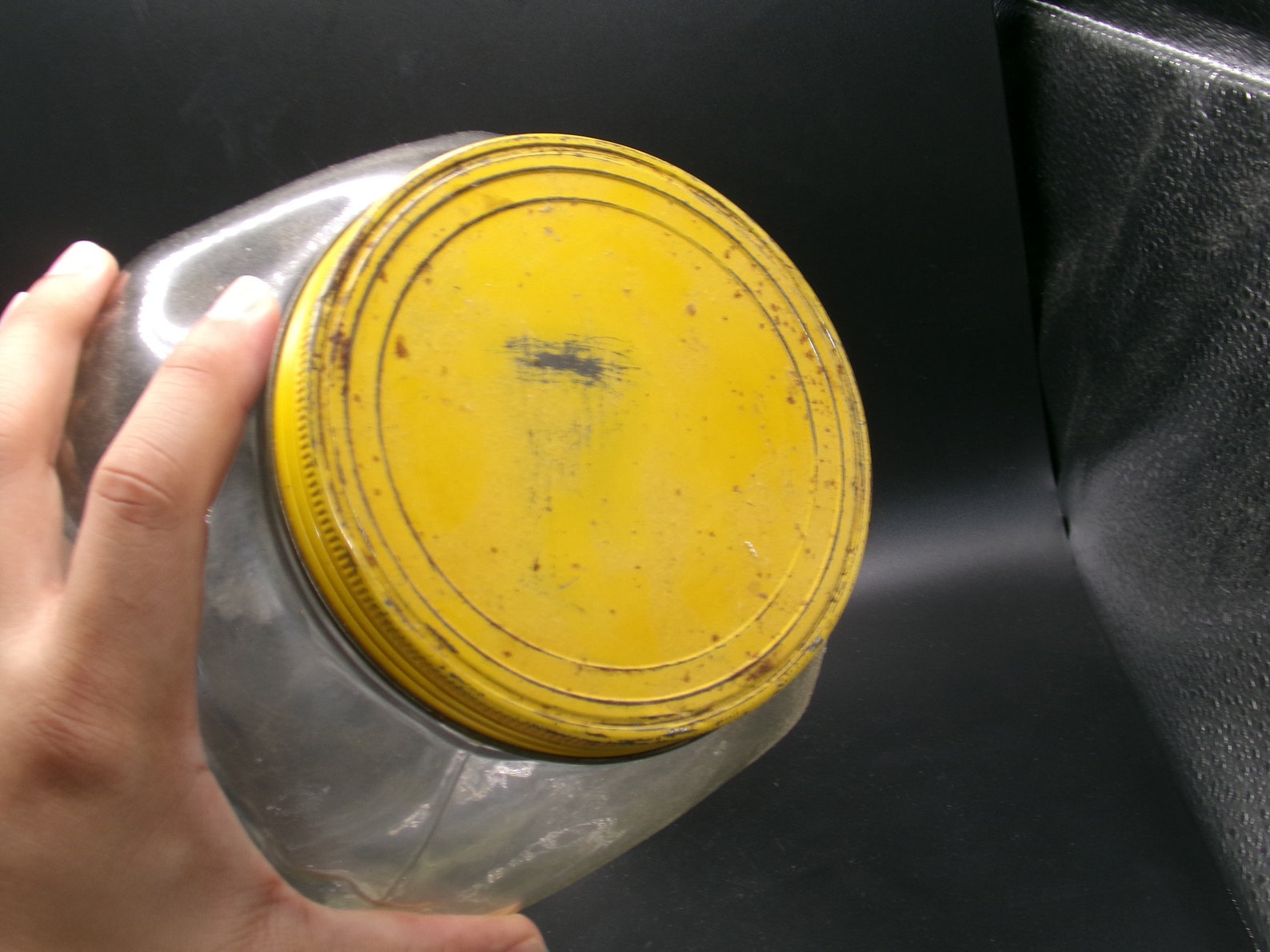 Vintage Large Glass Jar Yellow Lid - Etsy