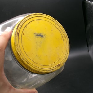 Vintage Large Glass Jar Yellow Lid - Etsy