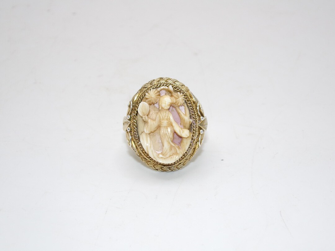 Vintage Sterling Vermeil Chinese Export Ring - Molded Plastic - Etsy