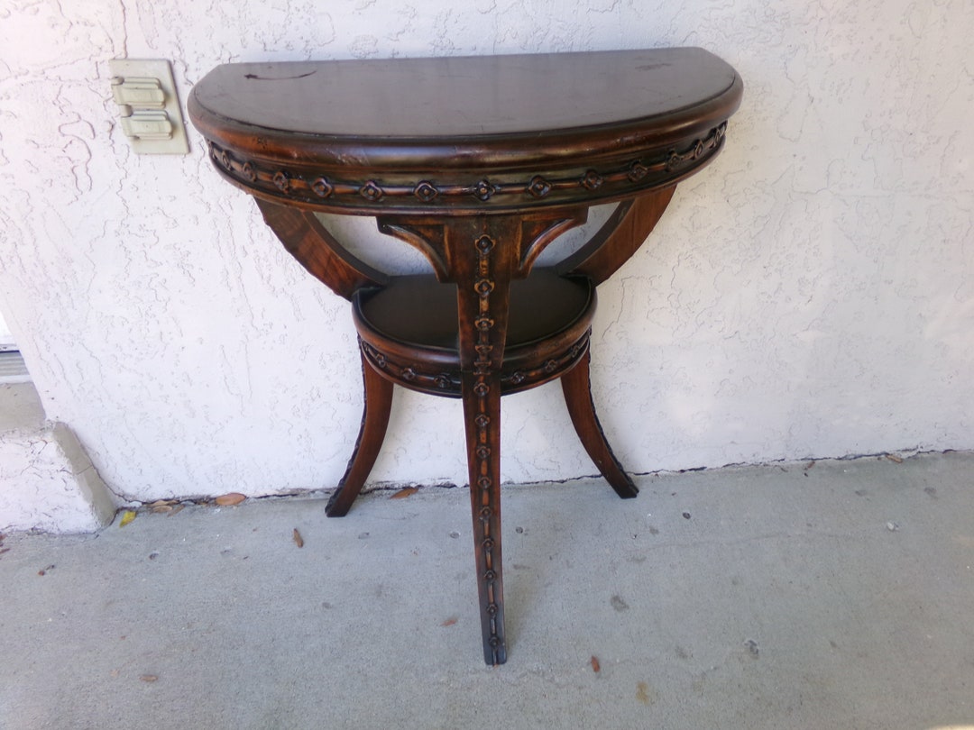 Vintage Wooden Side Table - Carved Flowers - Half Round - Etsy