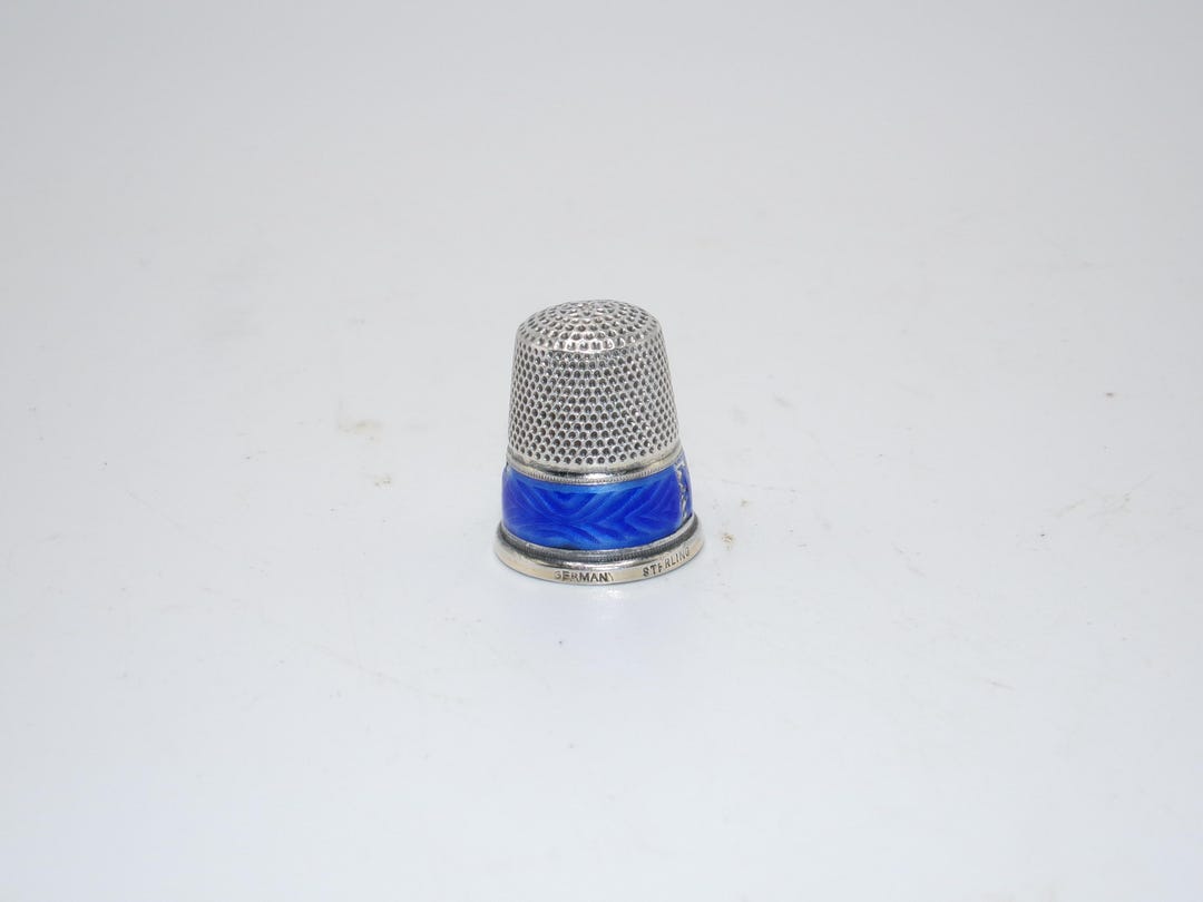 Vintage German Sterling Silver Thimble With Blue Enamel - Etsy