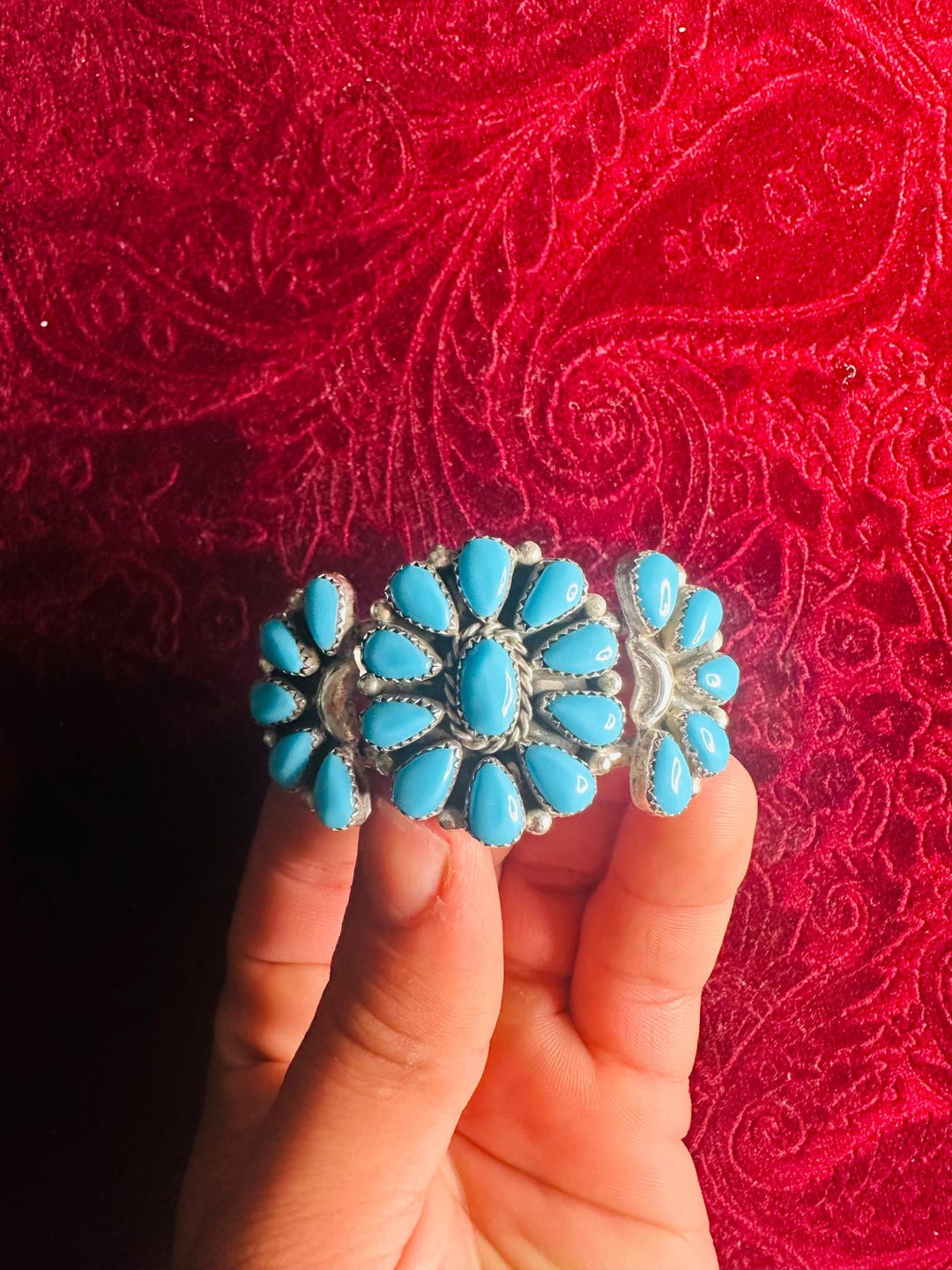 Vintage Navajo Sterling Silver and Turquoise Cluster Cuff Bracelet by B ...