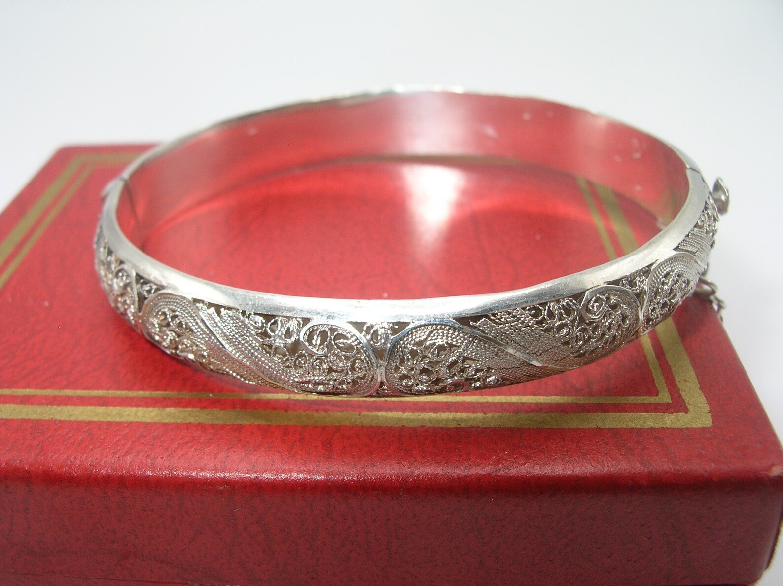 Vintage Sterling Silver Filigree Hinged Bangle - Etsy
