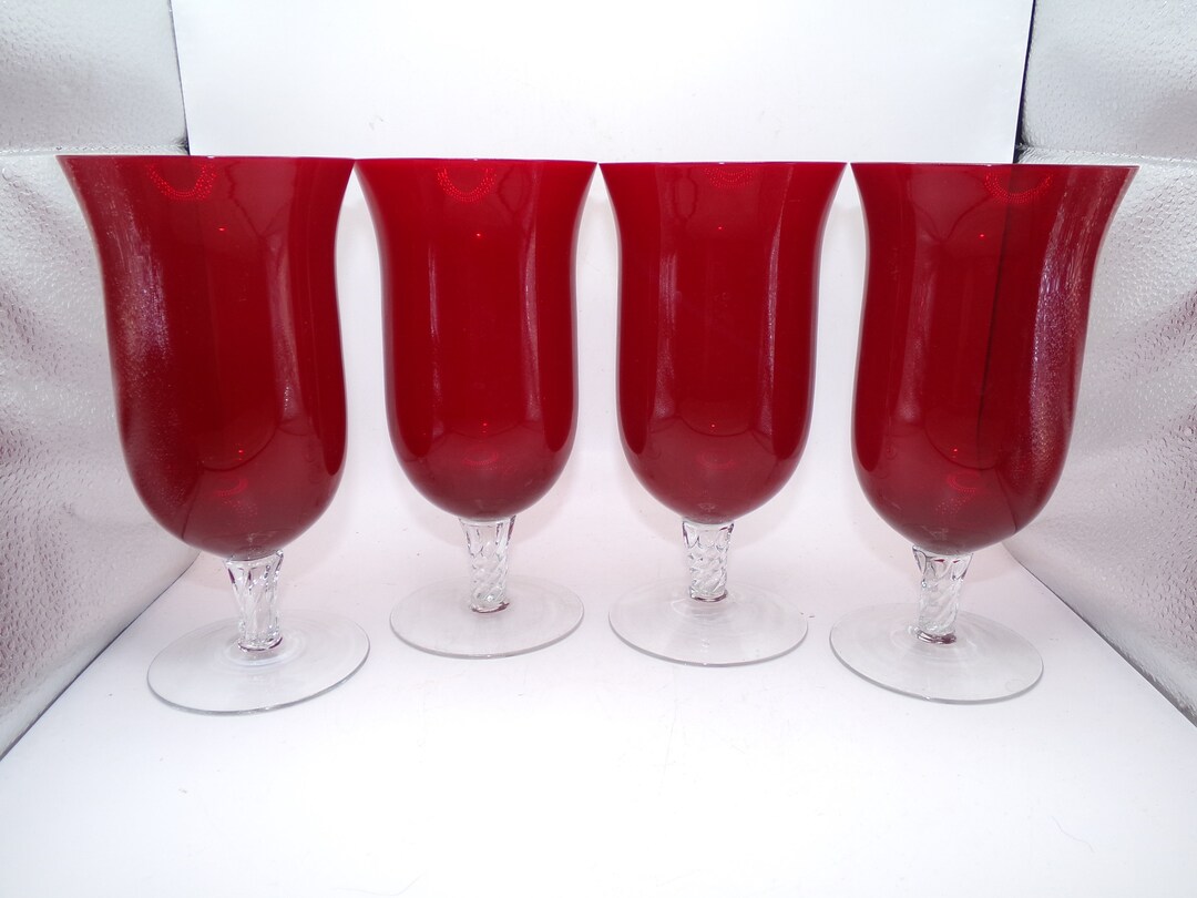 Vintage Red & Clear Crystal Stemware Set - Etsy
