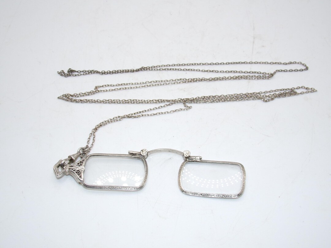 Victorian Sterling Silver Folding Lorgnette - Original Chain (50 Inches ...