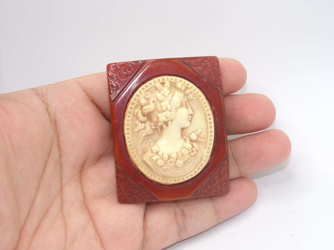 Art Deco Bakelite Celluloid Cameo Brooch - Etsy