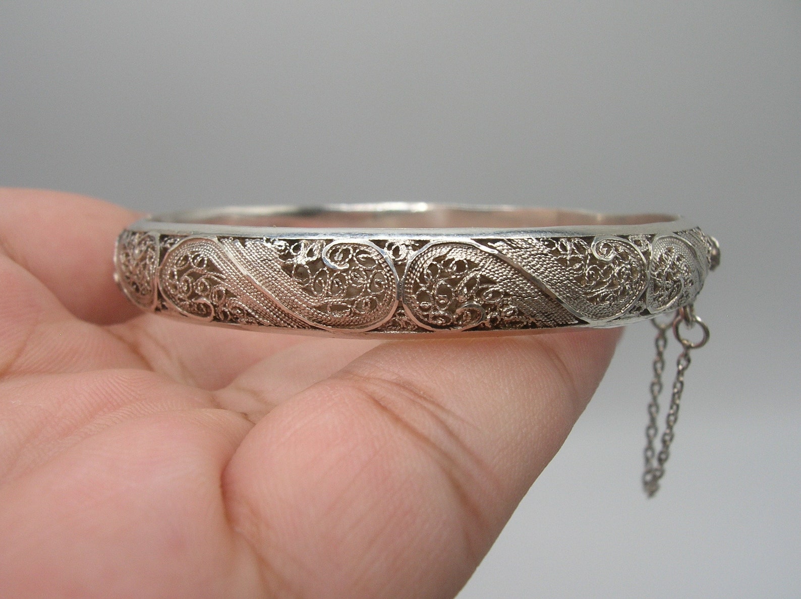Vintage Sterling Silver Filigree Hinged Bangle - Etsy