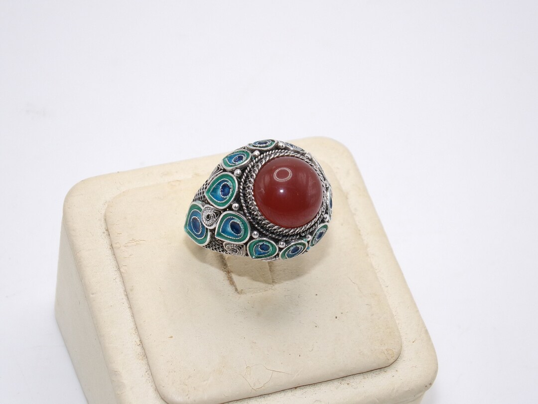 Vintage Sterling Enamel Carnelian Chinese Export Ring - Etsy