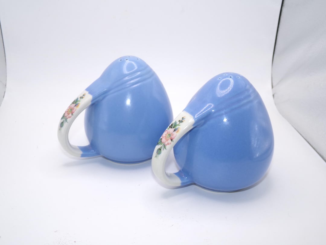Vintage Hall "rose Parade" Sani-grid Handled Cadet Blue Salt and Pepper ...