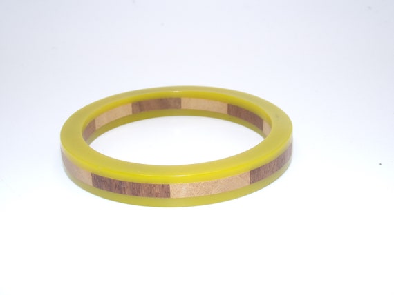 Vintage Bakelite Wood Inlay Bangle - Gem