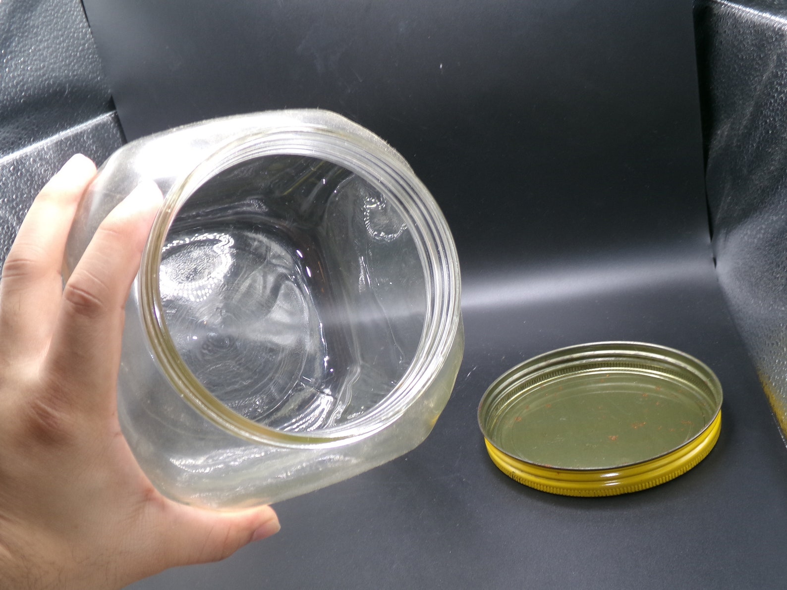 Vintage Large Glass Jar Yellow Lid - Etsy