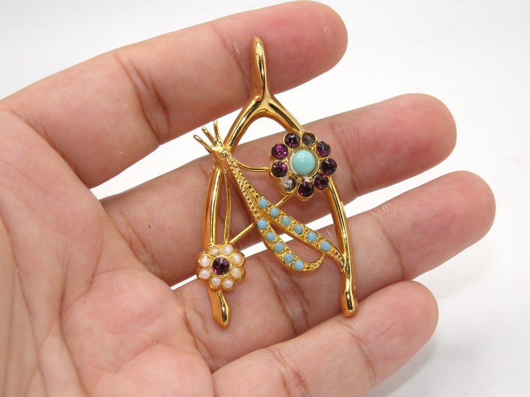 Vintage Sterling Vermeil Wishbone Brooch by Coro - Etsy