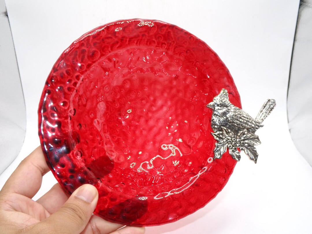 Vintage Ruby Red Glass Cardinal Candy Dish - Etsy