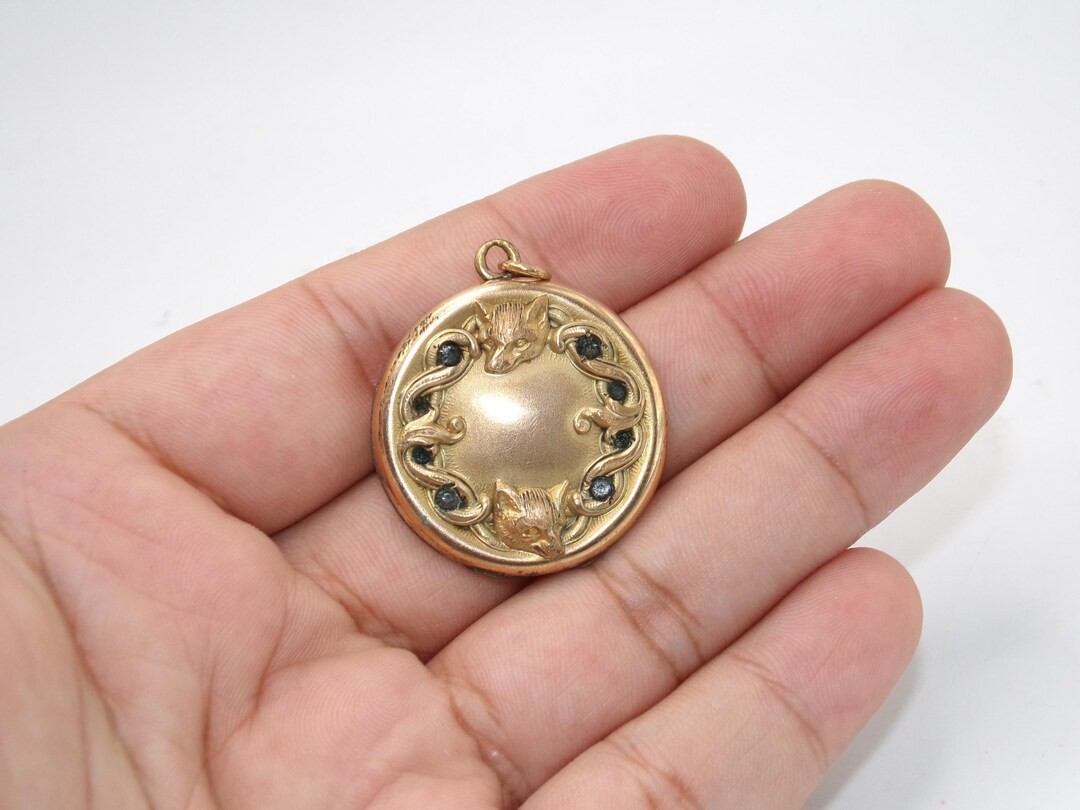 Art Nouveau Gold Filled Locket Raised Fox Heads Faux Stones - Etsy