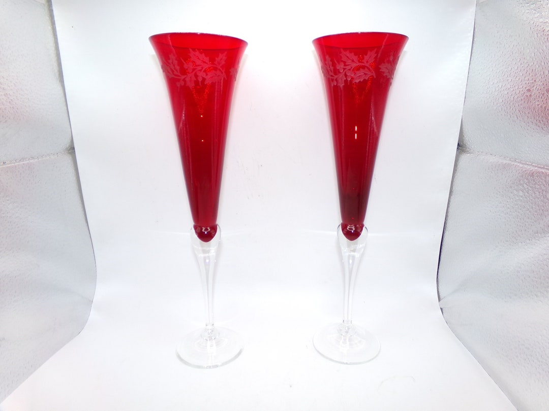 Vintage Ruby Red Clear Crystal Stemware Pair - Etsy