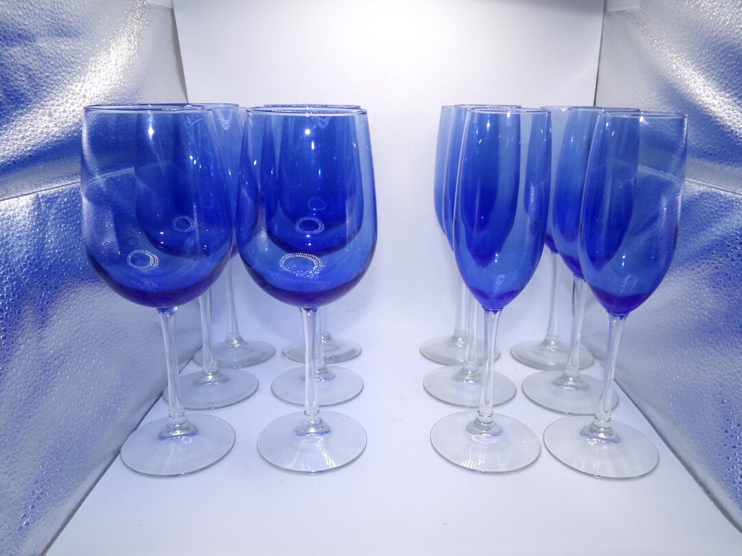 Vintage Cobalt Blue Stemware Champagne & Wine Glasses set of 12 - Etsy