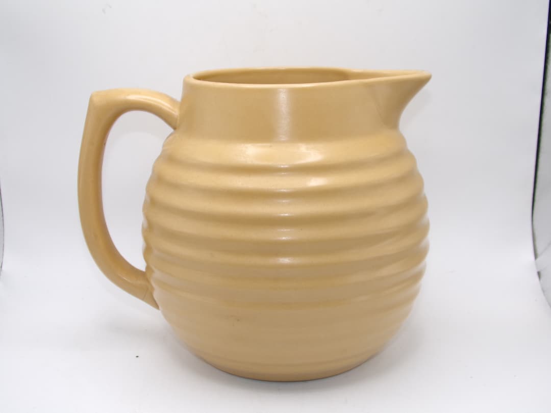 Vintage Yellow Ware Pitcher - Beehive - Etsy