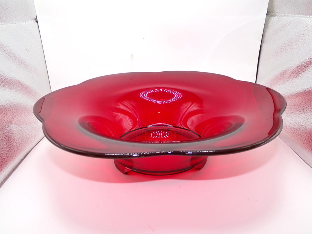 Vintage Ruby Red Footed Depression Glass Console – Scalloped Edges - Etsy