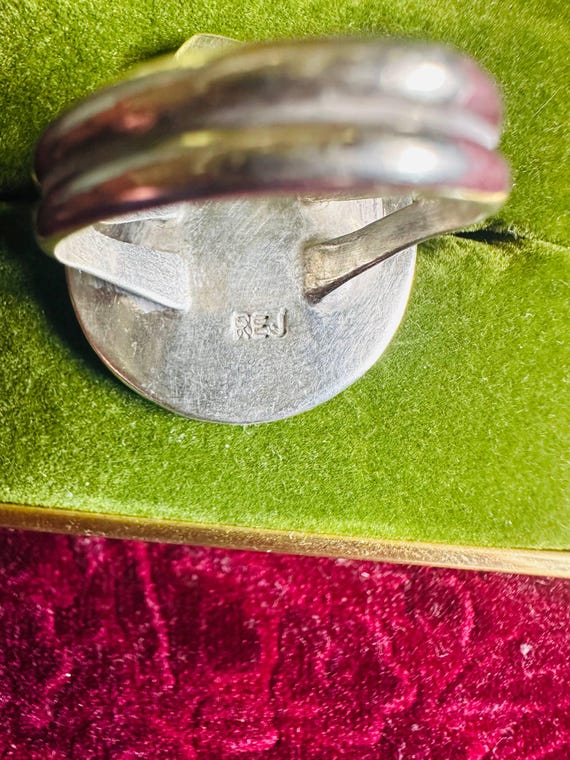 Vintage Navajo Sterling Silver Spiral Ring Signed REJ - Gem