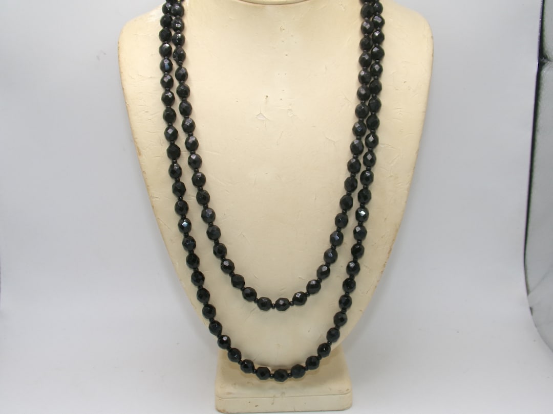 Antique Long French Black Jet Bead Necklace 50 Inches - Etsy