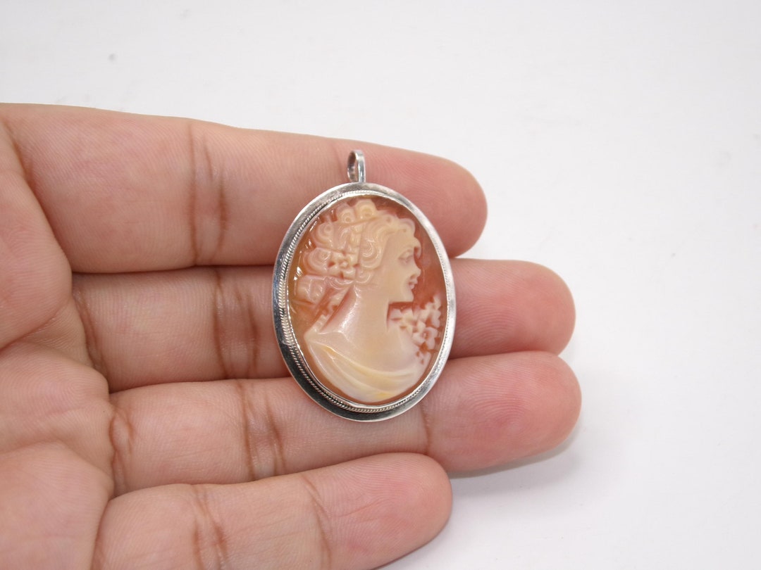Vintage Sterling Italian Shell Cameo Brooch Pendant - Etsy