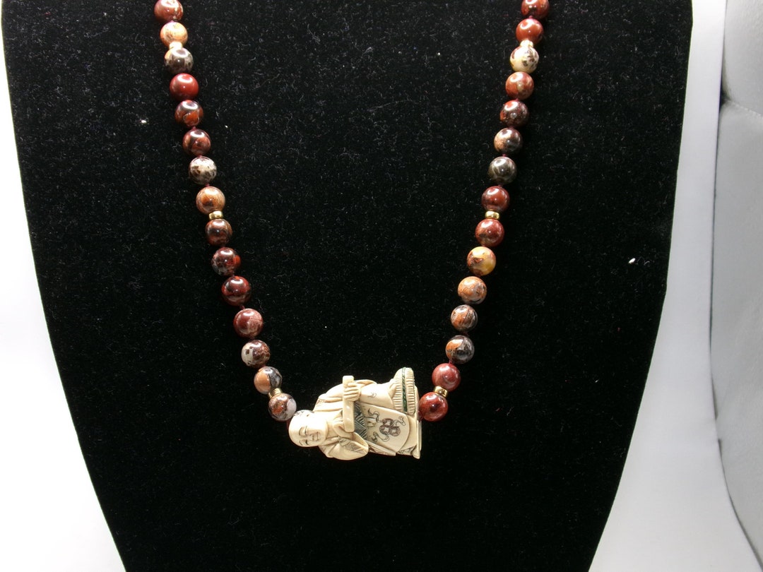 Vintage 14K Red Jasper Netsuke Beaded Necklace - Etsy