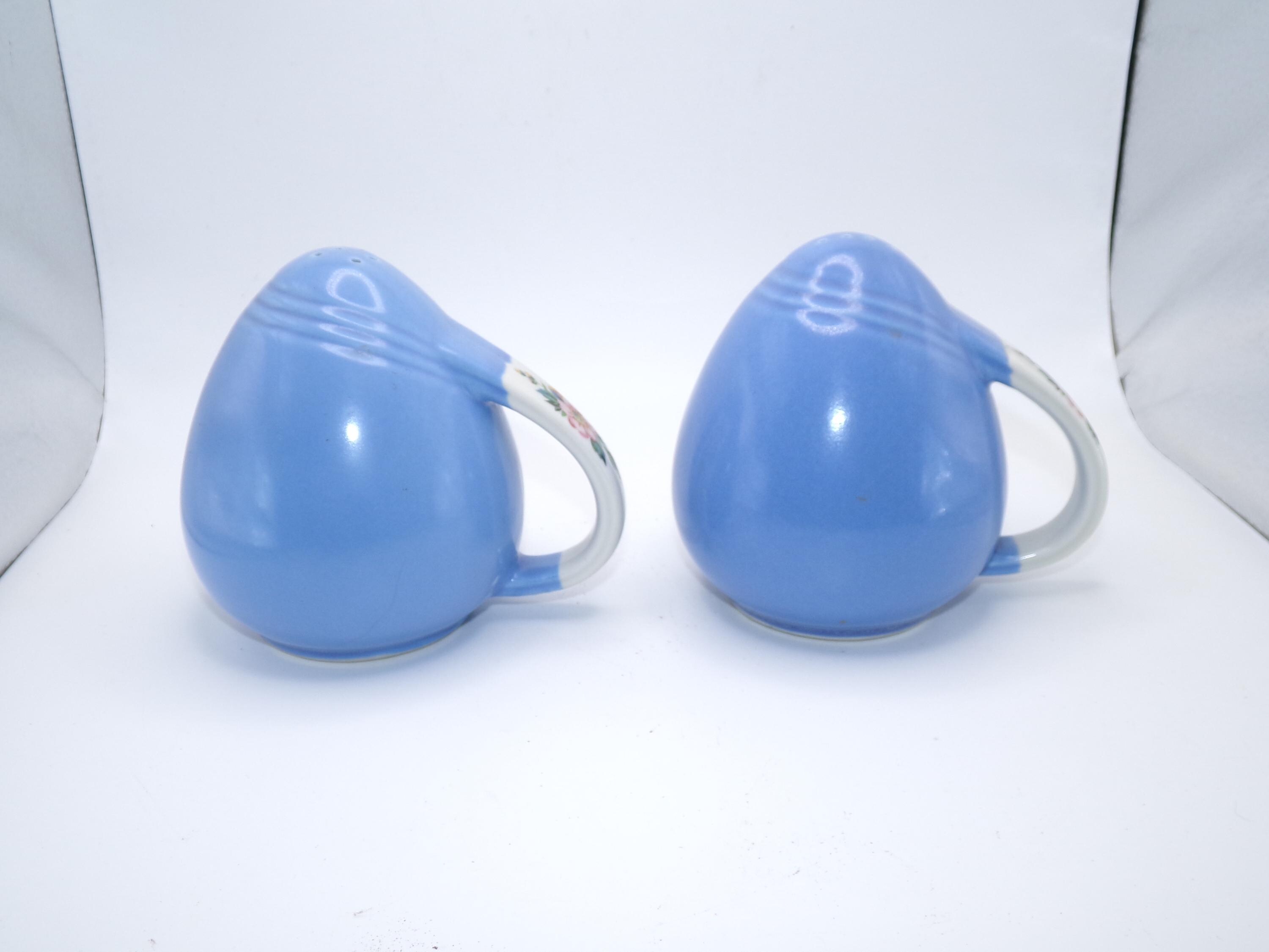 Vintage Hall "rose Parade" Sani-grid Handled Cadet Blue Salt and Pepper ...