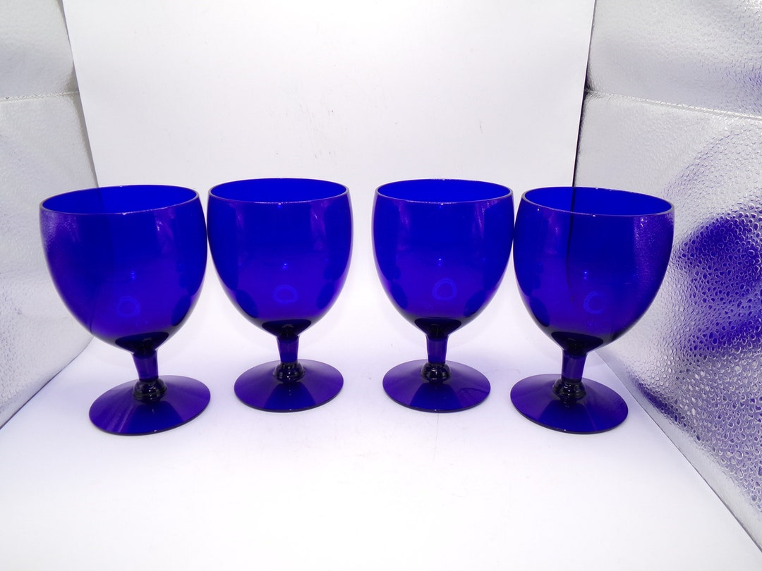 Vintage Cobalt Blue Footed Goblet Set - Etsy