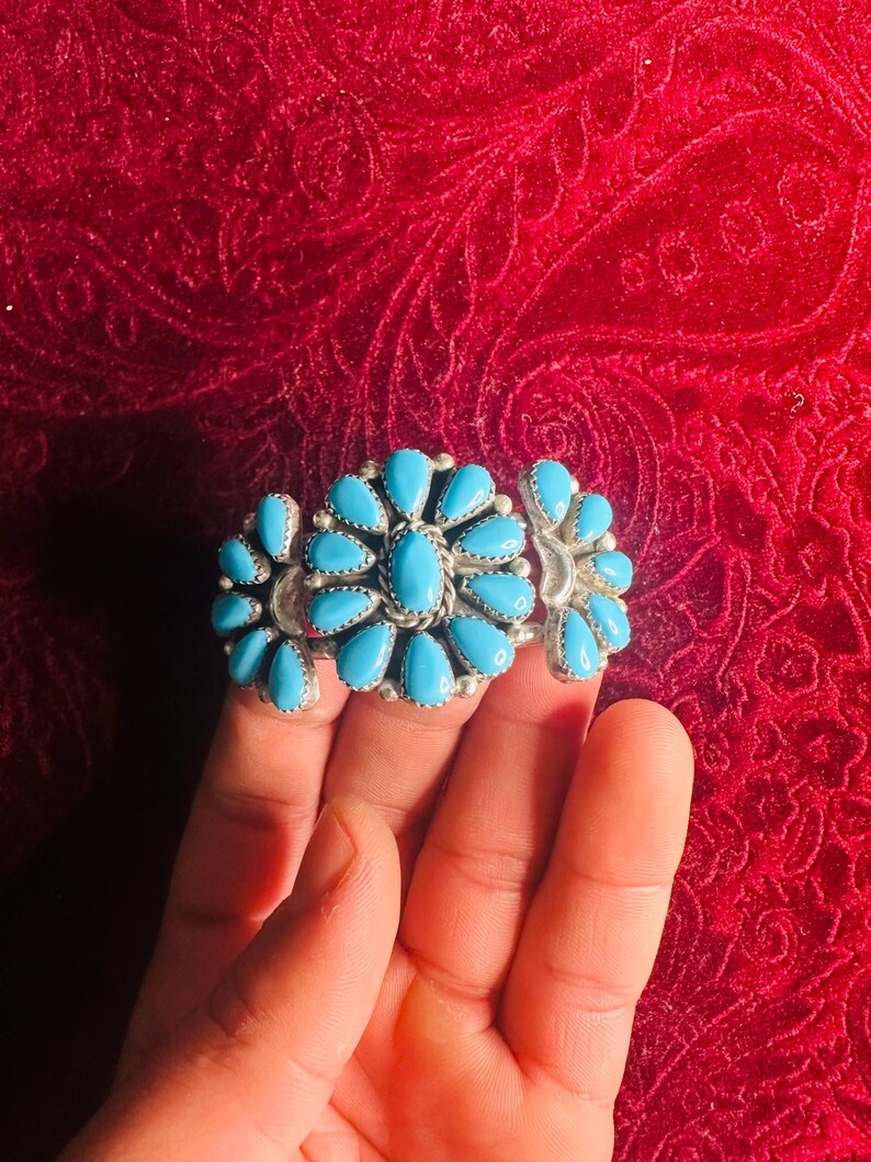 Vintage Navajo Sterling Silver and Turquoise Cluster Cuff Bracelet by B ...
