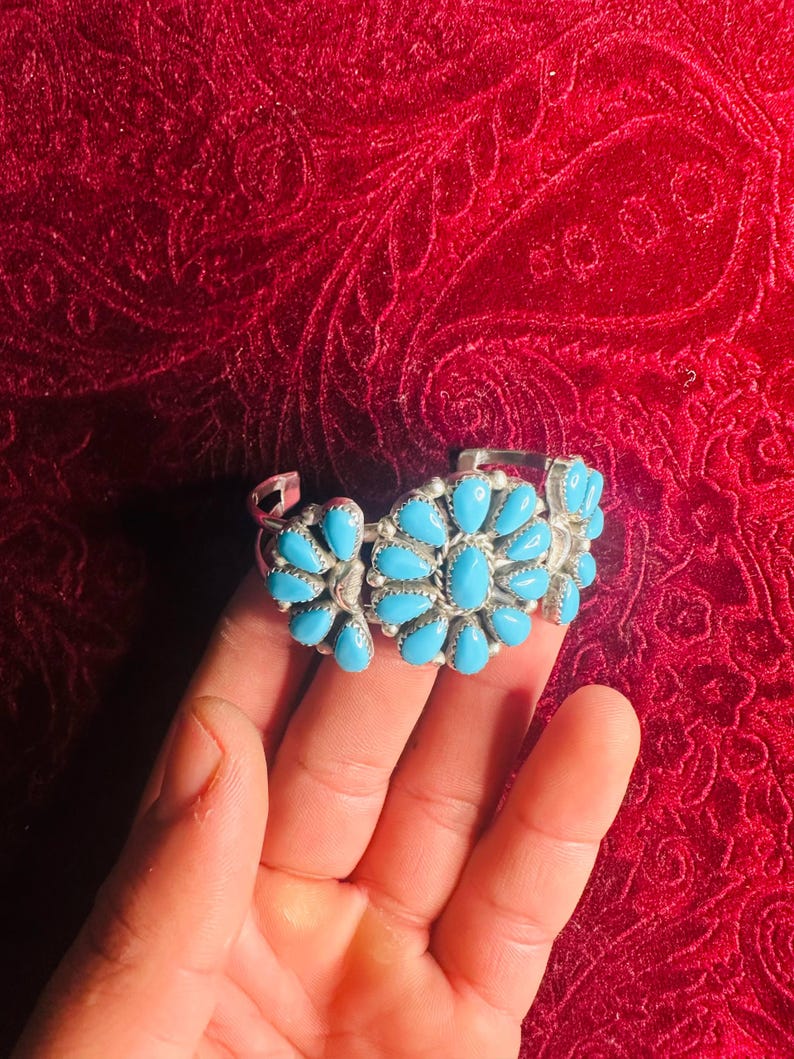 Vintage Navajo Sterling Silver and Turquoise Cluster Cuff Bracelet by B ...