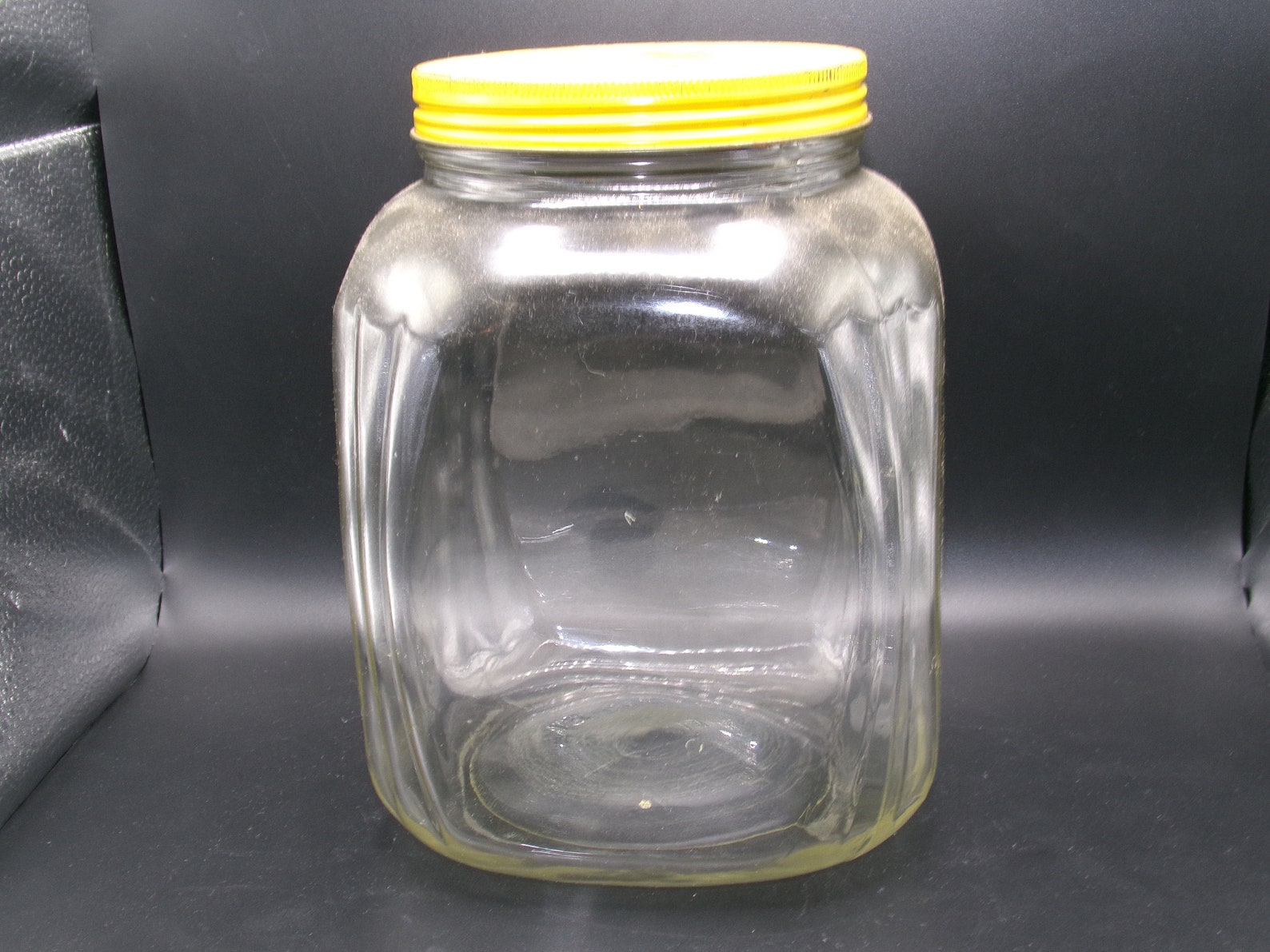 Vintage Large Glass Jar Yellow Lid - Etsy