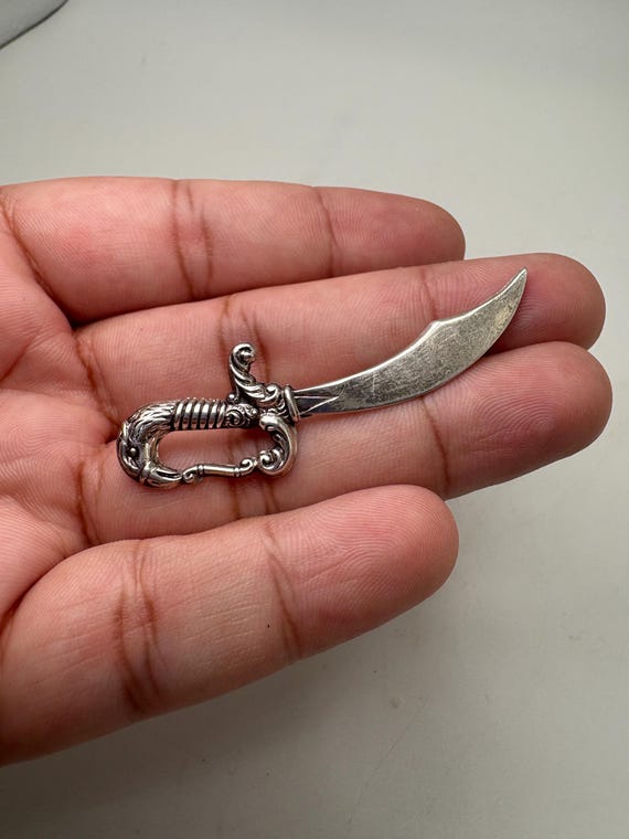 Vintage Sterling Silver Sword Brooch by Beau - Gem
