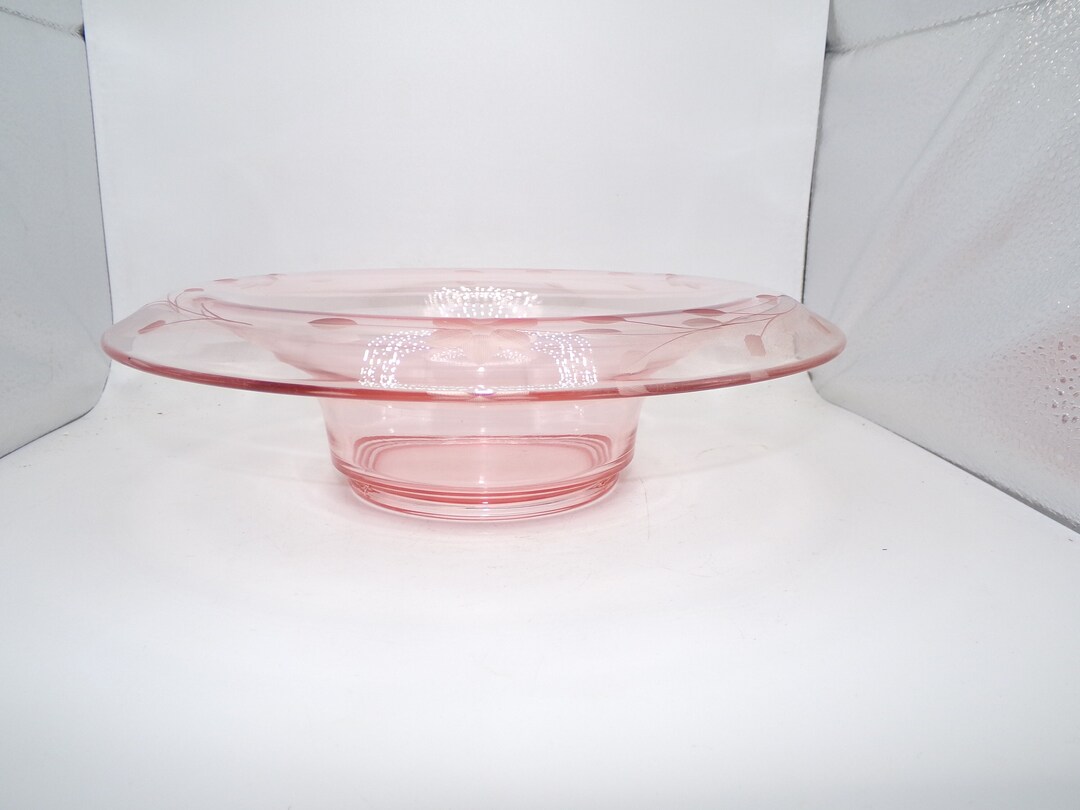 Vintage Pink Depression Glass Compote Bowl Etched Flowers - Etsy