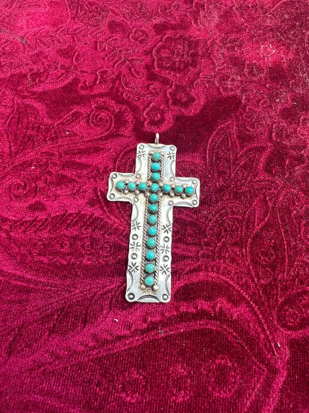 Vintage Zuni Taxco Mexico Cross Pendant – Coin Silver & Malachite ...