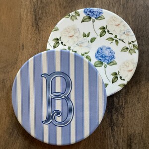 BLUE AND WHITE Monogram Coaster Set, Blue and White Lover, Preppy Monogram, Round Coaster Set ...
