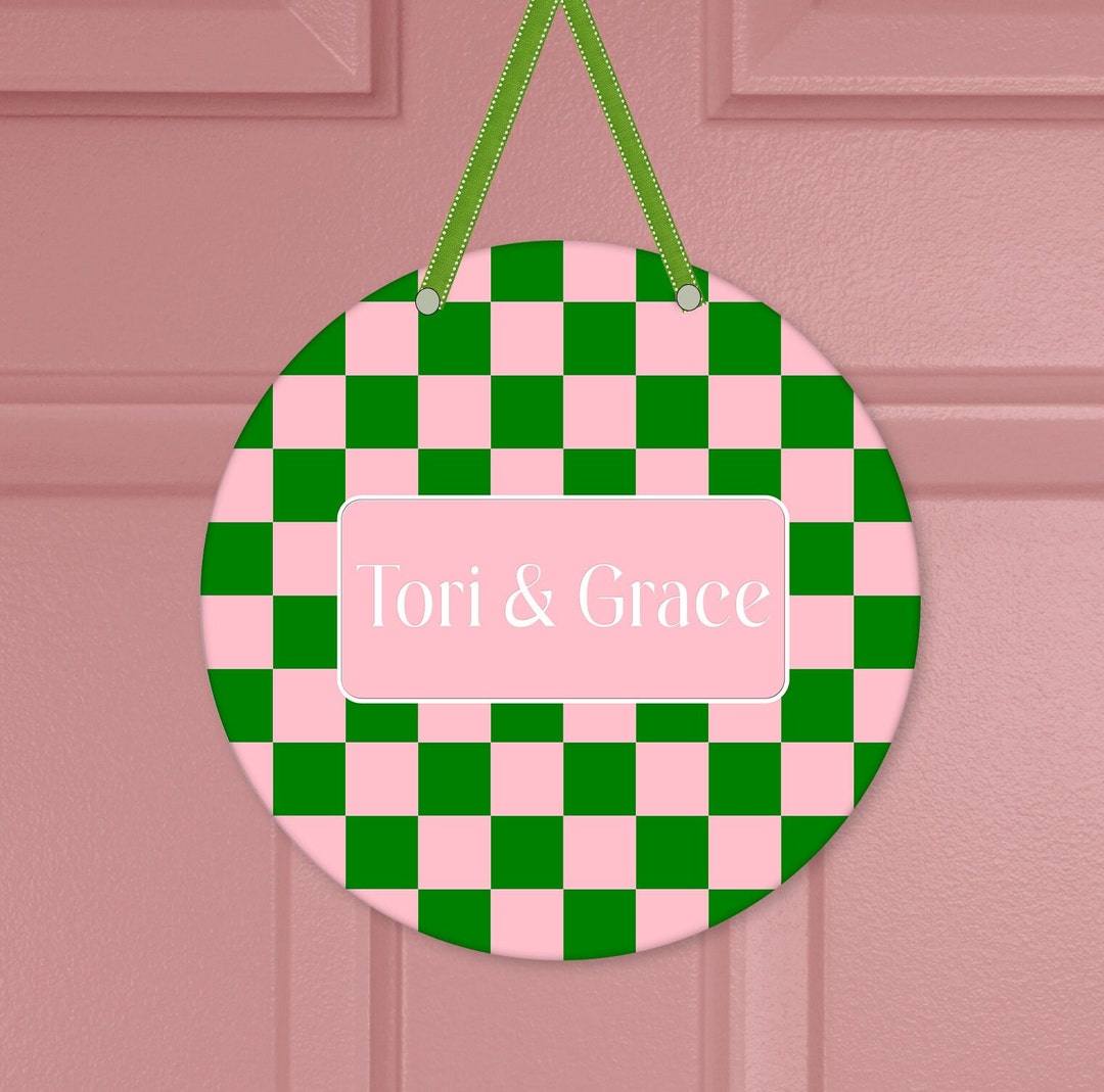 PINK and GREEN Dorm Door Sign, Personalized Door Hanger, Modern Dorm ...