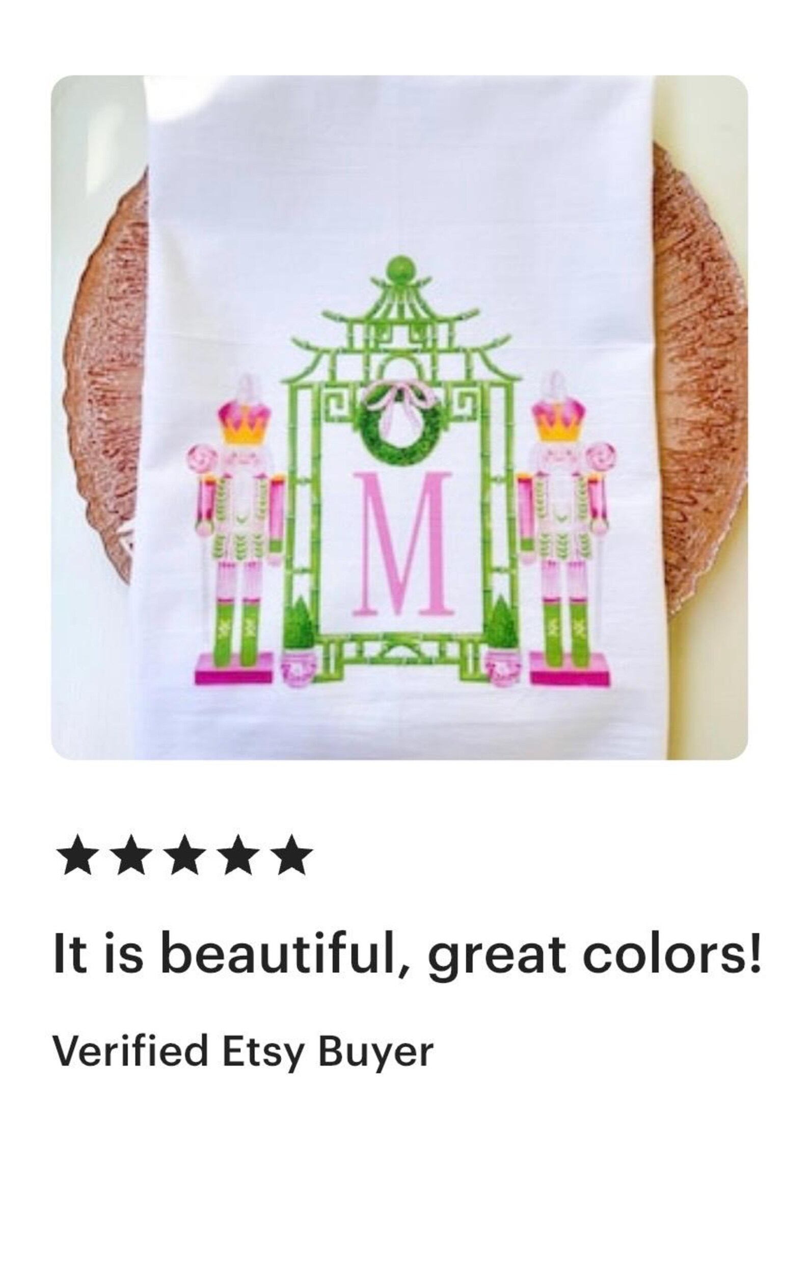 MONOGRAM GREEN PAGODA Christmas Tea Towel, Personalized Chinoiserie Tea ...
