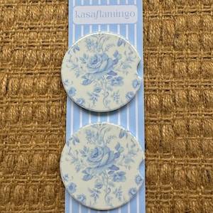 BLUE ROSE TOILE Car Coaster Set, Grandmillennial Car Accessories, Blue ...