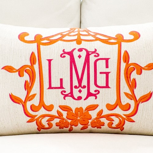 PREPPY MONOGRAM PILLOW Cover Lime Green and Pink Pagoda - Etsy