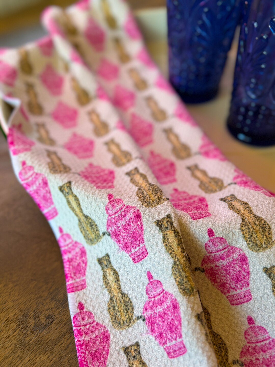 PINK CHEETAH DISH Towel, Ginger Jar, Grand Millennial Kitchen ...