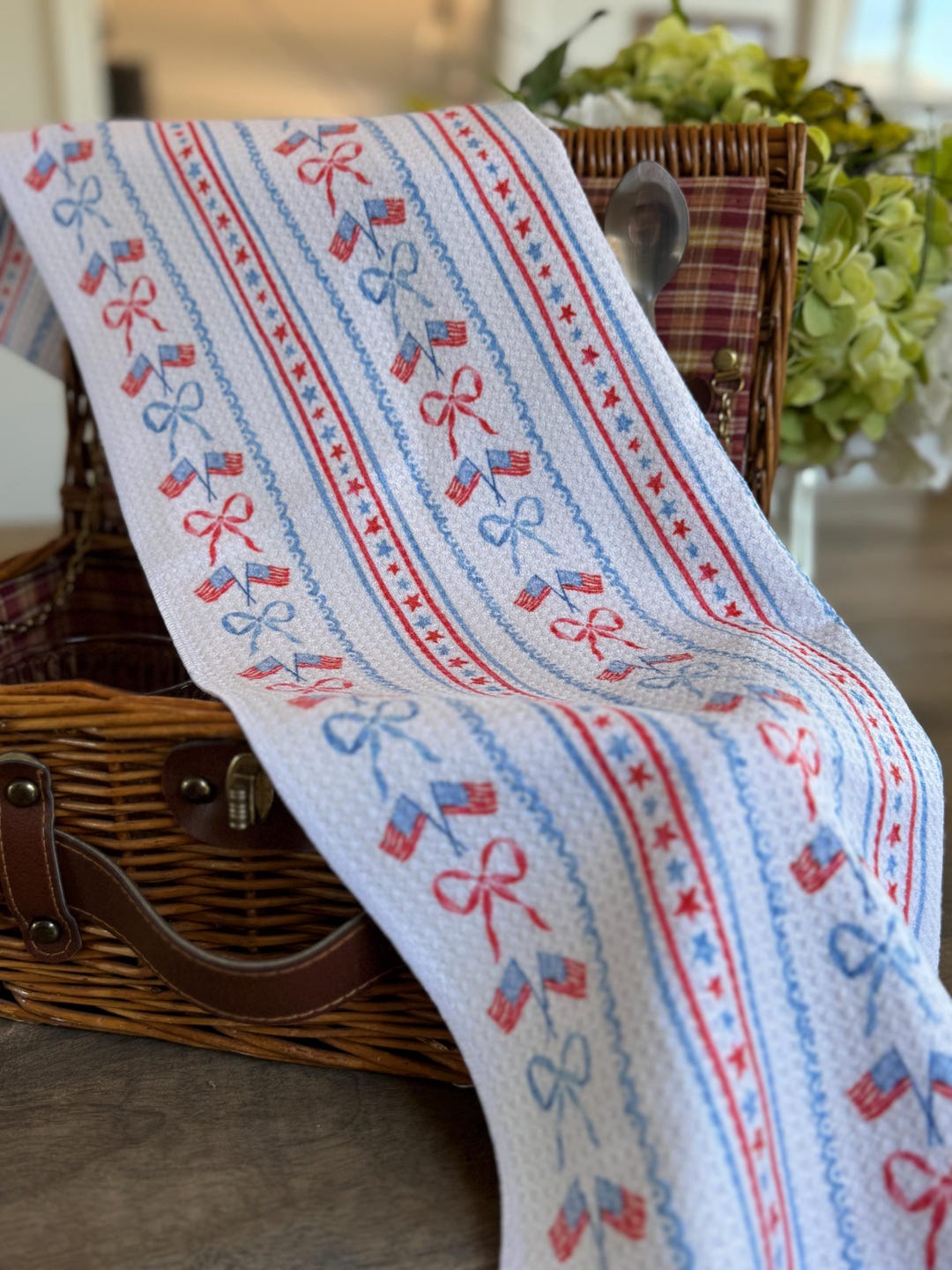 PREPPY PATRIOTIC GRAND Millennial Dish Towel, American Flag, Bows ...