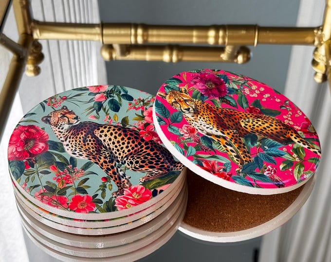 Cheetah Print Car Coasters. Acrylic Glittered Car Coasters. Vehicle ...