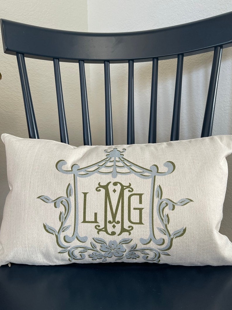 MONOGRAM PILLOW COVER Coastal Blue and Grove Pagoda Frame - Etsy