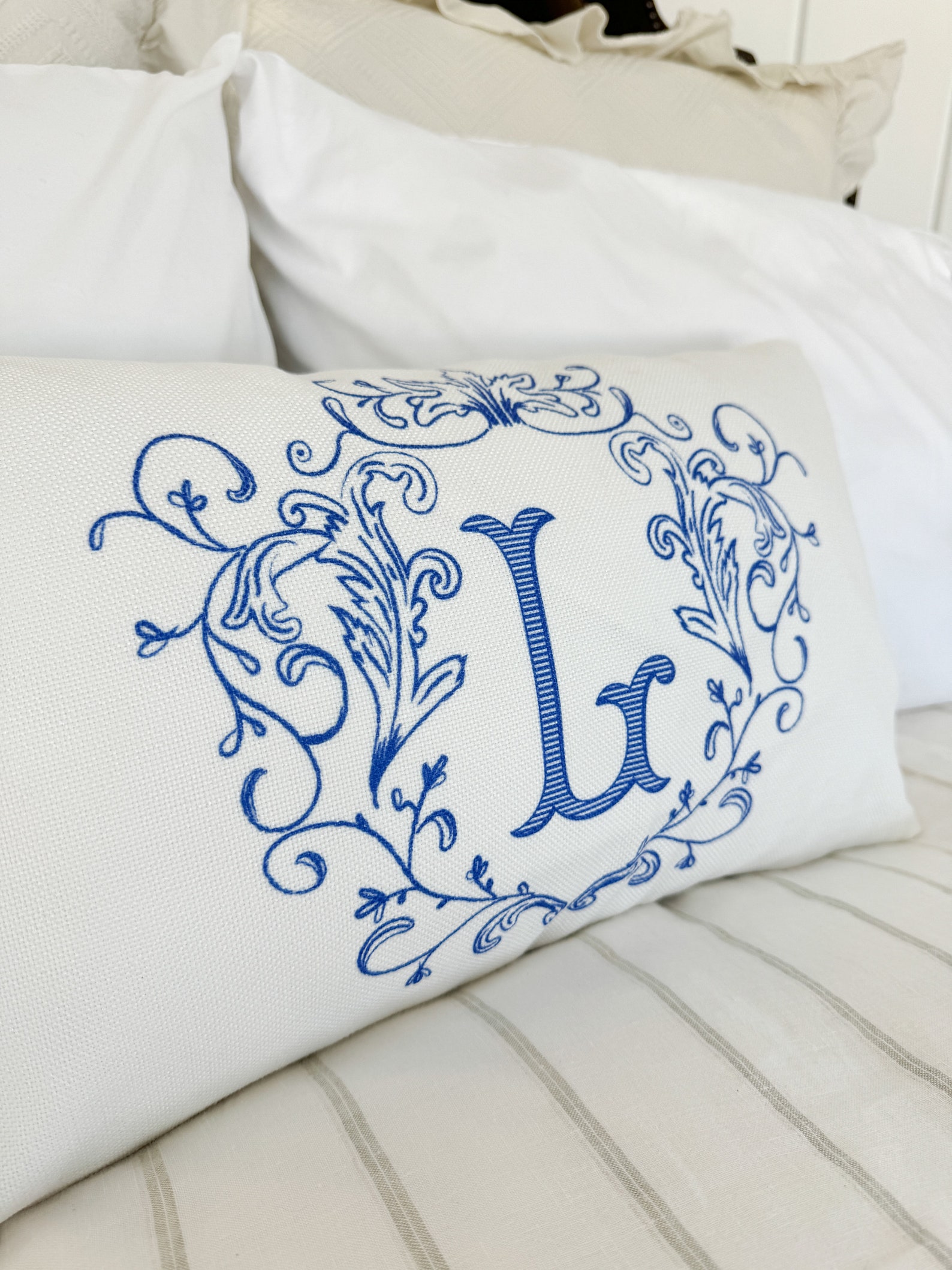 FRENCH COUNTRY MONOGRAM Pillow Cover, French Cottage Personalized ...