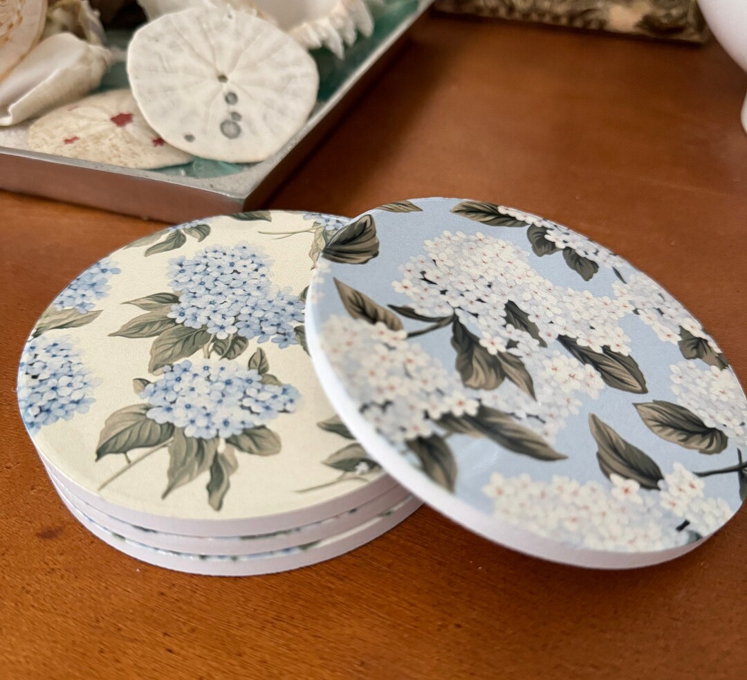 HYDRANGEA MONOGRAM COASTER Set, Blue and White Lover, Grand Millennial ...