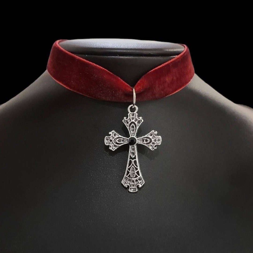 Red Velvet Cross Choker 023-BLACK - Etsy
