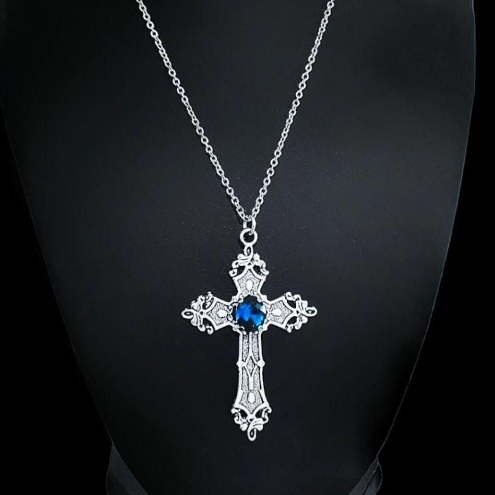 18 Gothic Cross Necklace 021-BLUE - Etsy