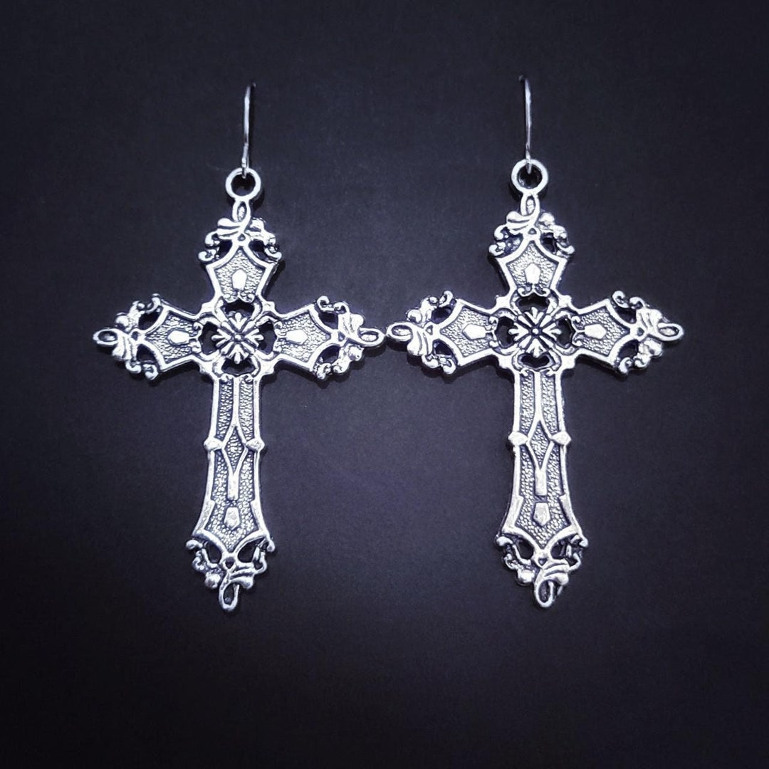 Gothic Silver Cross Earrings 021 - Etsy