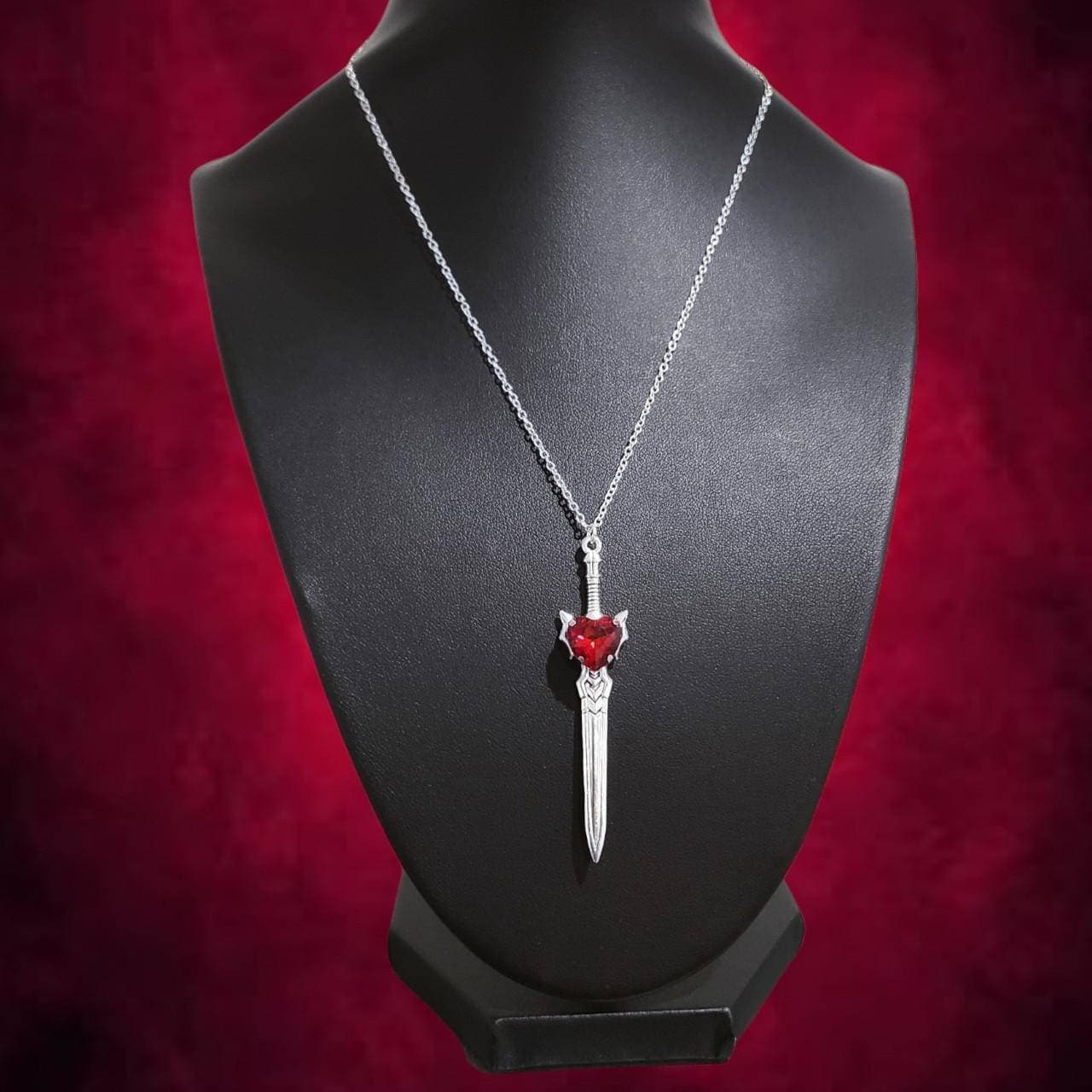Silver/red Crystal Heart Sword Necklace 007 - Etsy