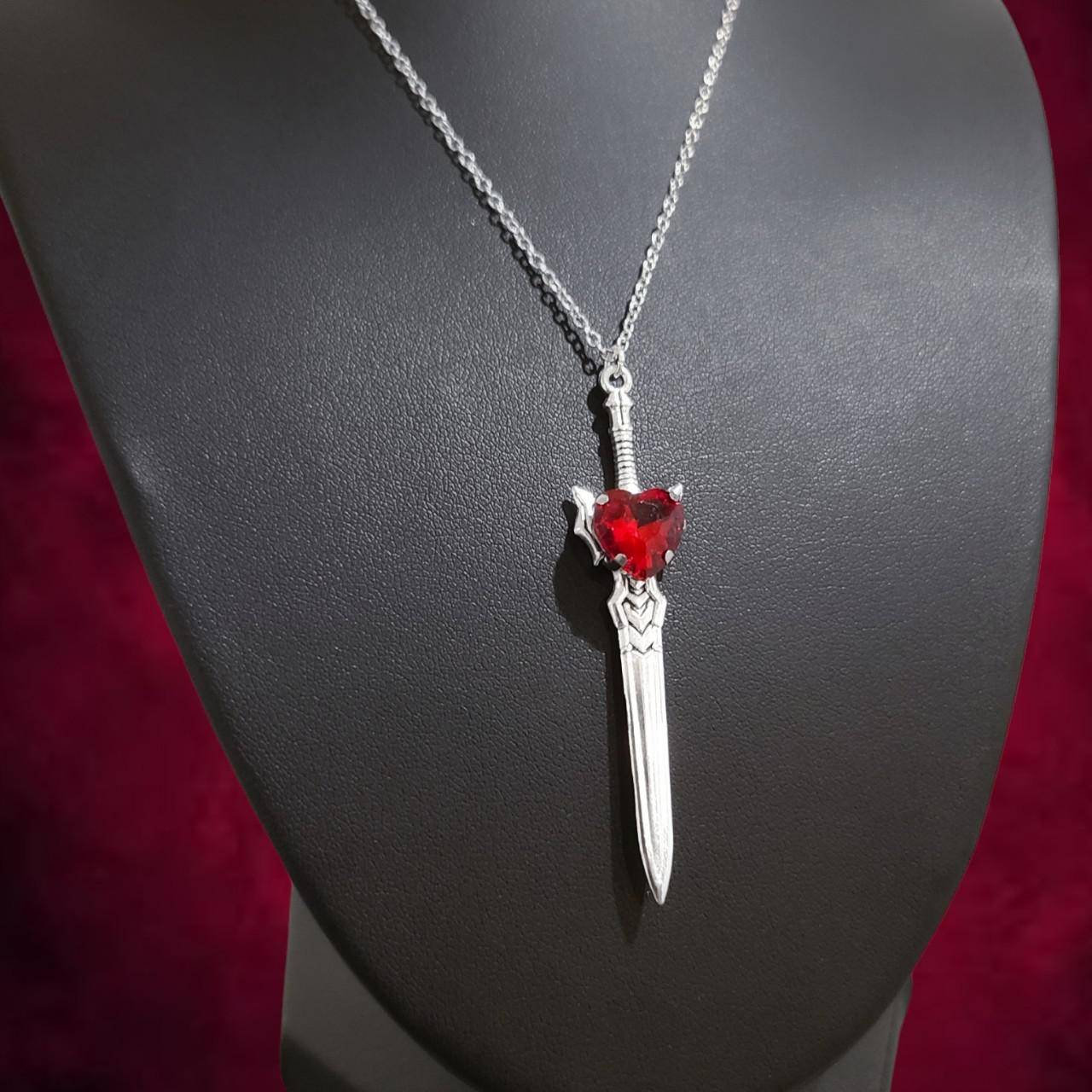 Silver/red Crystal Heart Sword Necklace 007 - Etsy
